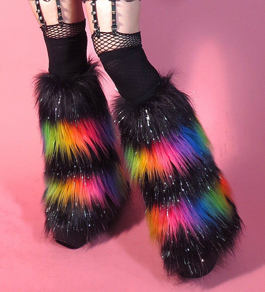 Striped Sparkle Black Rainbow Fluffies – VinylDolls